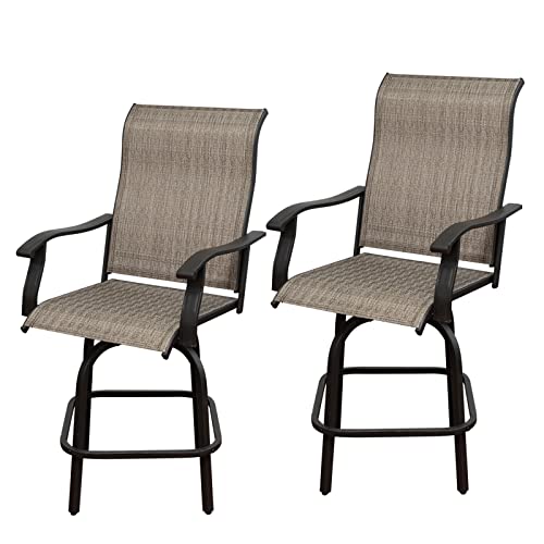 Outdoor Patio Swivel Bar Set of 2,Outdoor Bar Stools with Curved Armrest,All-Weather High Bar Stool Bistro Set for Patio Pool Backyard Porch and Pool (2 Chairs),Brown