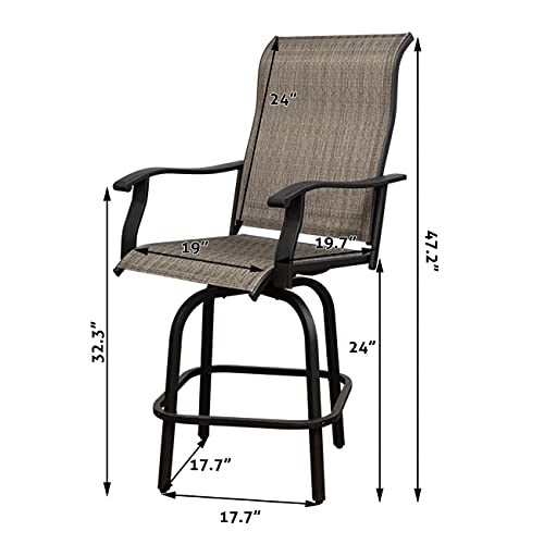 Outdoor Patio Swivel Bar Set of 2,Outdoor Bar Stools with Curved Armrest,All-Weather High Bar Stool Bistro Set for Patio Pool Backyard Porch and Pool (2 Chairs),Brown