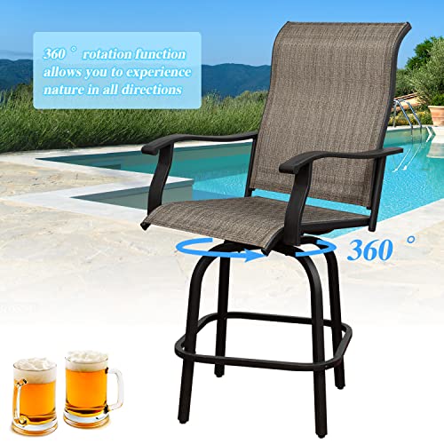 Outdoor Patio Swivel Bar Set of 2,Outdoor Bar Stools with Curved Armrest,All-Weather High Bar Stool Bistro Set for Patio Pool Backyard Porch and Pool (2 Chairs),Brown