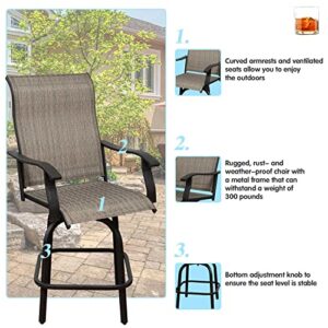 Outdoor Patio Swivel Bar Set of 2,Outdoor Bar Stools with Curved Armrest,All-Weather High Bar Stool Bistro Set for Patio Pool Backyard Porch and Pool (2 Chairs),Brown