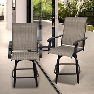 Outdoor Patio Swivel Bar Set of 2,Outdoor Bar Stools with Curved Armrest,All-Weather High Bar Stool Bistro Set for Patio Pool Backyard Porch and Pool (2 Chairs),Brown