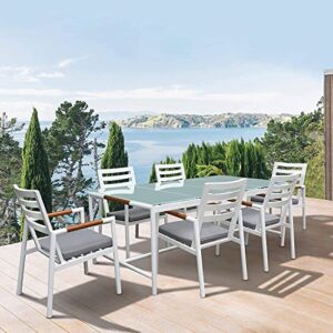 JP Outdoor Patio Dining Chair Set of 6, White Stackable Cast Aluminum Armchair with Grey Cushion, for Indoor Living Room or Outdoor Lawn, Garden, Courtyard, Bistro