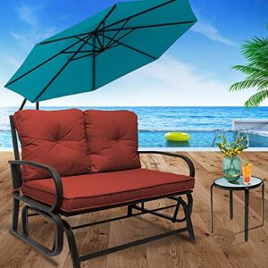 X&T Outdoor Porch Glider, Patio Glider Chair with 3.5 Inch Thick Cushion, 2 Seats Glider Benches for Outside, Garden Steel Frame Swing Rocker Seating, Red(1)