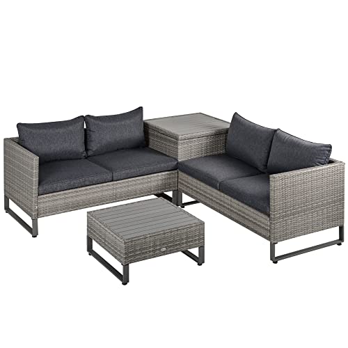 Outsunny 4-Piece PE Rattan Wicker Outdoor Sofa Sets with Washable Comfort Cushions, Steel Frame, & Modern Design Furniture Set, Grey