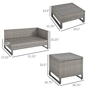 Outsunny 4-Piece PE Rattan Wicker Outdoor Sofa Sets with Washable Comfort Cushions, Steel Frame, & Modern Design Furniture Set, Grey