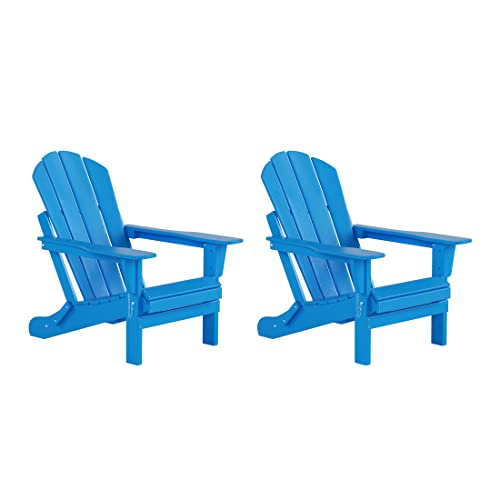 WO Home Furniture Adirondack Chair Set of 2 PCS Outdoor Patio Folding Chair for Fire Pit Garden Lawn Backyard (Pacific Blue)