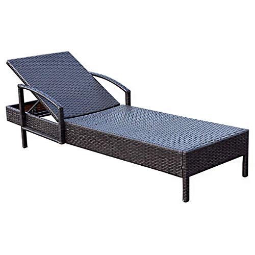 Tangkula Patio Lounge, Outdoor Reclining Wicker Rattan Chaise, Beach Pool Yard Porch Adjustable Backrest Lounger Chair, Beige