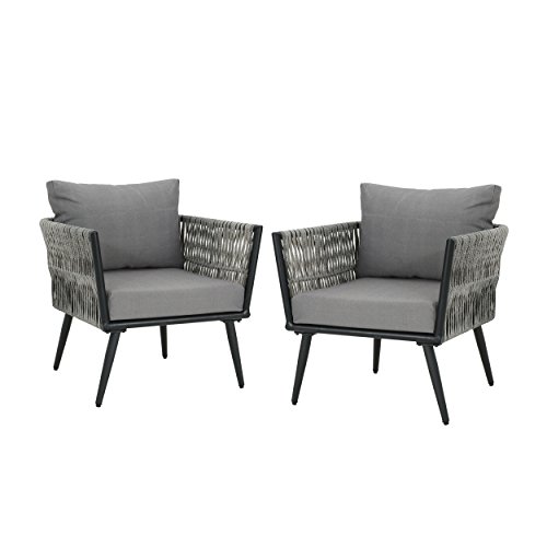 Christopher Knight Home Weber Outdoor Wicker Club Chairs (Set of 2), Light Dark Gray