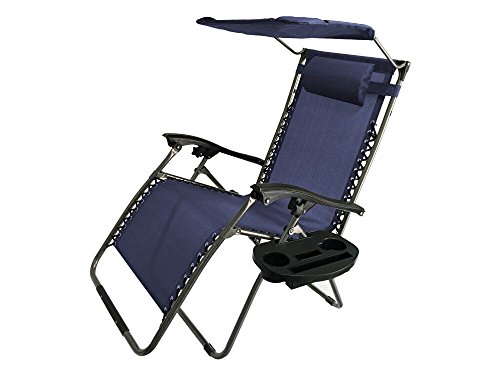 Akari Decor Extra Large Oversized XL 3-in-1 Zero Gravity Chair Patio Adjustable Recliner with Canopy Sunshade and Cupholder (Blue)