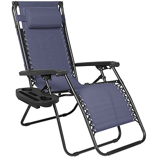 Akari Decor Extra Large Oversized XL 3-in-1 Zero Gravity Chair Patio Adjustable Recliner with Canopy Sunshade and Cupholder (Blue)