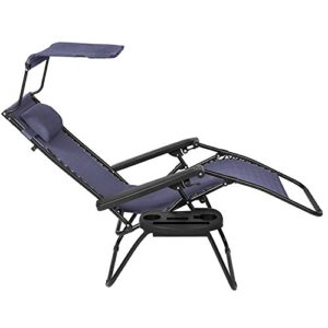 Akari Decor Extra Large Oversized XL 3-in-1 Zero Gravity Chair Patio Adjustable Recliner with Canopy Sunshade and Cupholder (Blue)