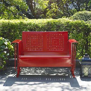 Crosley Bates Metal Gliding Patio Loveseat in Red