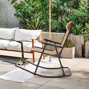 PDGJG Patio Camping Rocking Chair Folding Rocking Chair Footrest Outdoor Beige