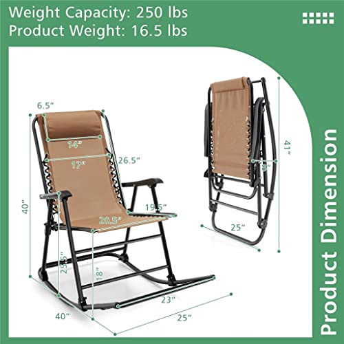 PDGJG Patio Camping Rocking Chair Folding Rocking Chair Footrest Outdoor Beige