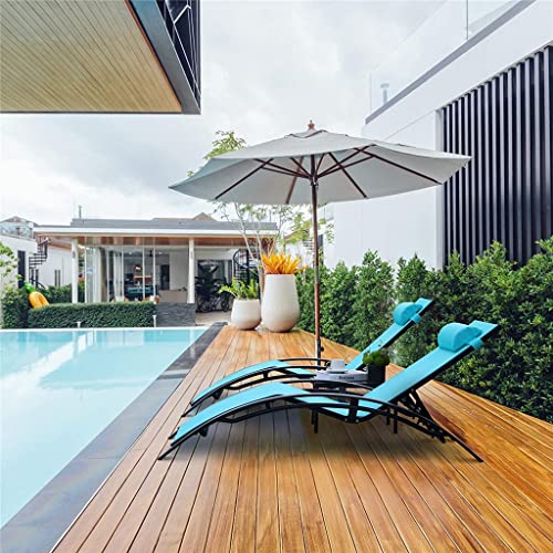 CXDTBH 3Pcs Sun Lounger Recliner Set Aluminum Chaise Lounges,Reclining Chair with 5 Adjustable Backrest, Head Cushion, Table for Garden