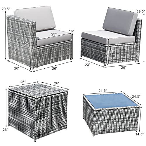 CXDTBH 8PCS Outdoor Wicker Rattan Furniture Set Cushioned Sectional Sofa Storage Table Corner Sofa