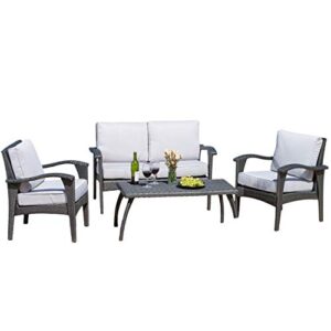 christopher knight home honolulu outdoor wicker seating set and cushions, 4-pcs set, grey