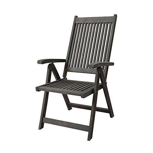 Vifah Renaissance Outdoor Patio Hand-Scraped Wood 5-Position Reclining Chair