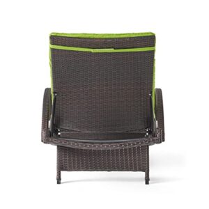 Christopher Knight Home Salem Outdoor Wicker Adjustable Chaise Lounge with Arms, with Cushion, Multibrown / Green