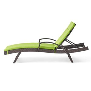 Christopher Knight Home Salem Outdoor Wicker Adjustable Chaise Lounge with Arms, with Cushion, Multibrown / Green