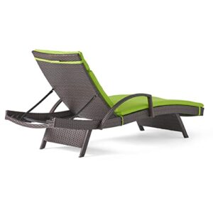 Christopher Knight Home Salem Outdoor Wicker Adjustable Chaise Lounge with Arms, with Cushion, Multibrown / Green