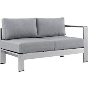 modway shore aluminum outdoor patio right arm loveseat in silver gray