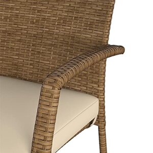 Cosco Outdoor 3 Piece High Top Bistro Lakewood Ranch Steel Woven Wicker Patio Balcony Furniture Set with Cushions, Brown