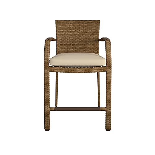 Cosco Outdoor 3 Piece High Top Bistro Lakewood Ranch Steel Woven Wicker Patio Balcony Furniture Set with Cushions, Brown