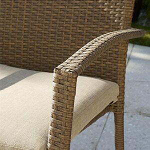 Cosco Outdoor 3 Piece High Top Bistro Lakewood Ranch Steel Woven Wicker Patio Balcony Furniture Set with Cushions, Brown