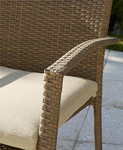 Cosco Outdoor 3 Piece High Top Bistro Lakewood Ranch Steel Woven Wicker Patio Balcony Furniture Set with Cushions, Brown