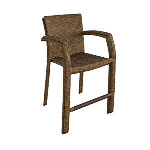 Cosco Outdoor 3 Piece High Top Bistro Lakewood Ranch Steel Woven Wicker Patio Balcony Furniture Set with Cushions, Brown