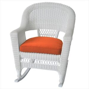 jeco rocker wicker chair with orange cushion, set of 2, white