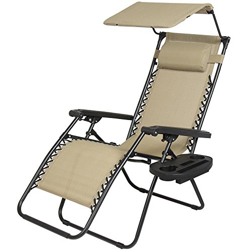 Zero Gravity Chair Lounge Patio Chairs Outdoor with Canopy Cup Holder