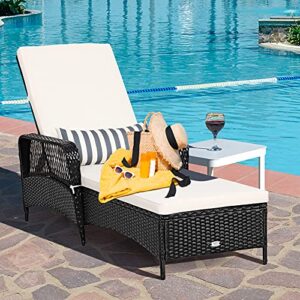 Tangkula 2 Pieces Patio Wicker Chaise Lounge Chair, Outdoor Rattan Reclining Chaise w/ 6-Gear Adjustable Backrest, Thick Padded Cushion & Removable Lumbar Pillow, Ideal for Lawn, Beach, Balcony