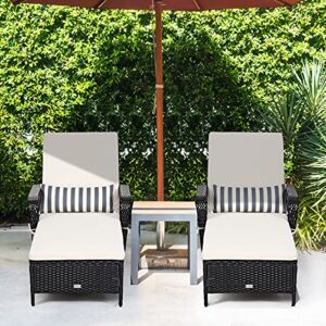 Tangkula 2 Pieces Patio Wicker Chaise Lounge Chair, Outdoor Rattan Reclining Chaise w/ 6-Gear Adjustable Backrest, Thick Padded Cushion & Removable Lumbar Pillow, Ideal for Lawn, Beach, Balcony