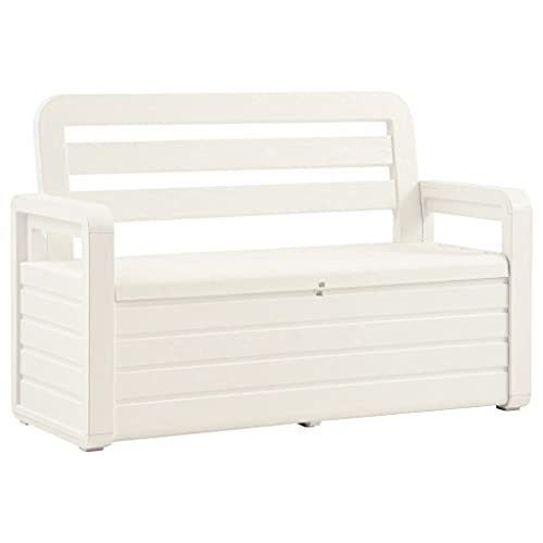 Daonanba Outdoor Storage Bench 69 Gallon Large Deck Box 2-Person Water-Resistant Patio Seating for Patio Furniture, Outdoor Cushions, Garden Tools and Pool Toys (White)