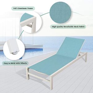 PATIO TREE 2 Pieces Patio Aluminum Chaise Lounges Outdoor Reclining Lounge Chairs with Adjustable Backrest, Turquoise