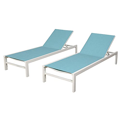 PATIO TREE 2 Pieces Patio Aluminum Chaise Lounges Outdoor Reclining Lounge Chairs with Adjustable Backrest, Turquoise