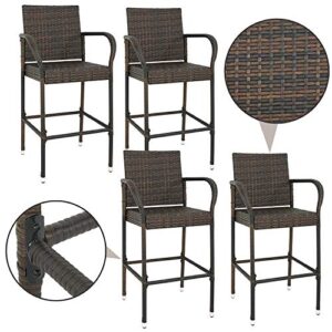 F2C Pack of 4 Brown Wicker Barstool All Weather Dining Chairs Outdoor Patio Furniture Bar Stools