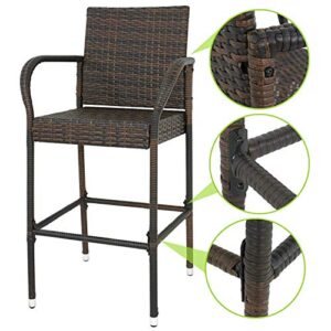 F2C Pack of 4 Brown Wicker Barstool All Weather Dining Chairs Outdoor Patio Furniture Bar Stools