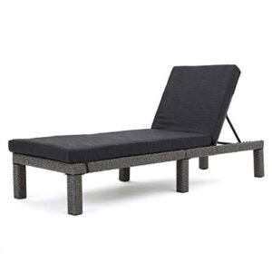 christopher knight home puerta outdoor wicker chaise lounge with water resistant cushion, mixed black / dark grey