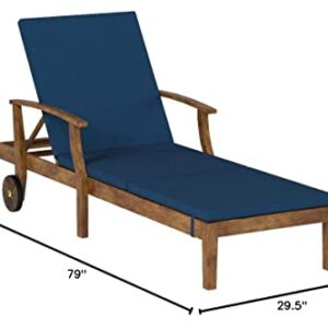 Christopher Knight Home Perla Outdoor Chaise Lounges with Water Resistant Cushions, 2-Pcs Set, Teak Finish / Blue