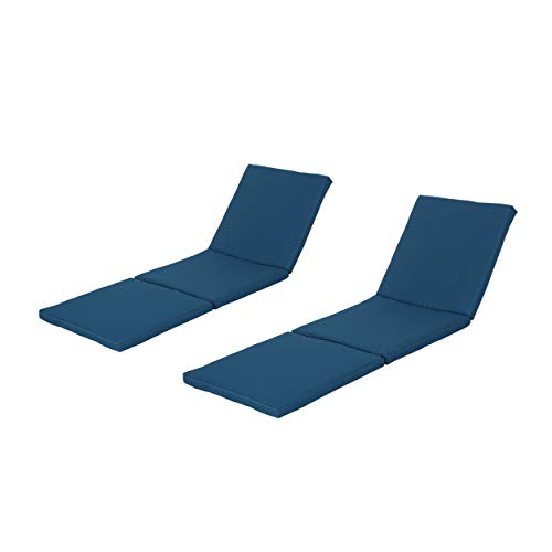 Christopher Knight Home Perla Outdoor Chaise Lounges with Water Resistant Cushions, 2-Pcs Set, Teak Finish / Blue