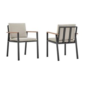 armen living nofi outdoor dining chair (set of 2), charcoal/taupe/teak wood