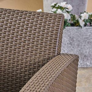 Great Deal Furniture Fiona Outdoor Brown Faux Wicker Club Chairs with Mixed Beige Water Resistant Cushions (Set of 2)