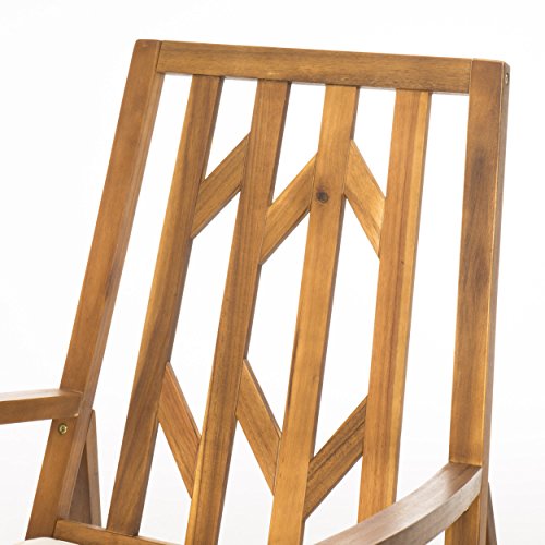 Christopher Knight Home Nuna Outdoor Wood Rocking Chairs with Cushions, 2-Pcs Set, Teak Finish