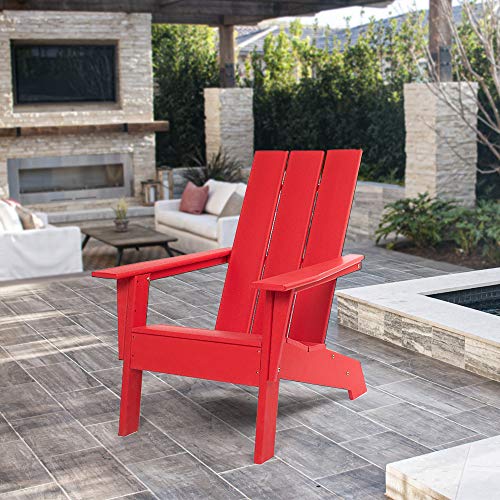 ResinTeak Adirondack Chairs Set of 2, Outdoor Patio Furniture for Fire Pit, Yard, and Deck, Poly Lumber Finish, Modern Collection (Red)