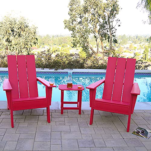 ResinTeak Adirondack Chairs Set of 2, Outdoor Patio Furniture for Fire Pit, Yard, and Deck, Poly Lumber Finish, Modern Collection (Red)