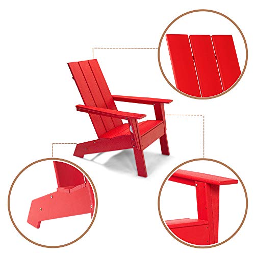 ResinTeak Adirondack Chairs Set of 2, Outdoor Patio Furniture for Fire Pit, Yard, and Deck, Poly Lumber Finish, Modern Collection (Red)