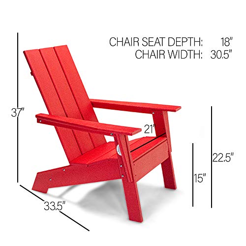 ResinTeak Adirondack Chairs Set of 2, Outdoor Patio Furniture for Fire Pit, Yard, and Deck, Poly Lumber Finish, Modern Collection (Red)